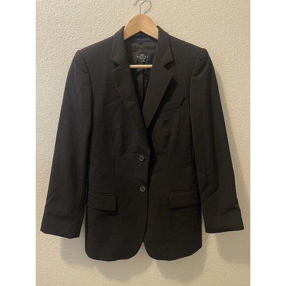 Gucci | Jackets & Coats | Gucci Uniform Black Womens Wool Long Blazer ...